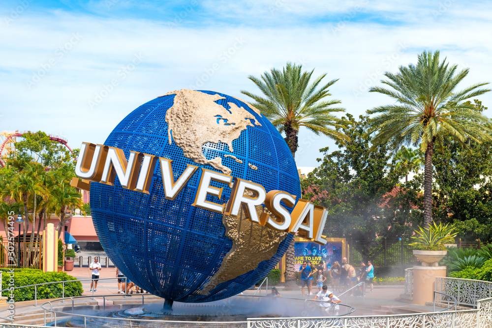 Universal Studios logo in the Orlando themed park, Florida, USA. Travel ...