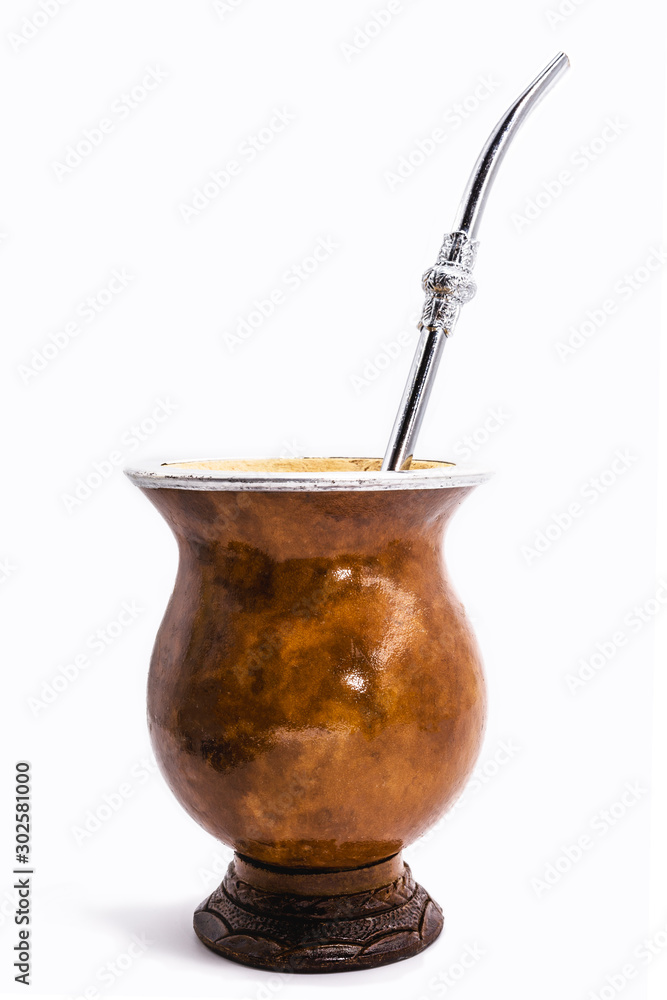 cup of mate, called chimarrão, from South America. White isolated ...