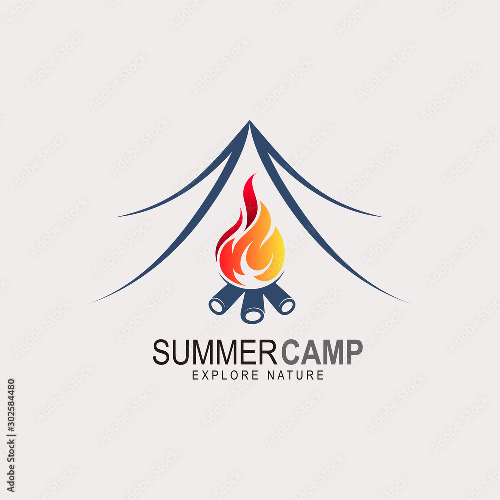 Camp fire logo vector design, Summer camping sign with a fire. Vector ...