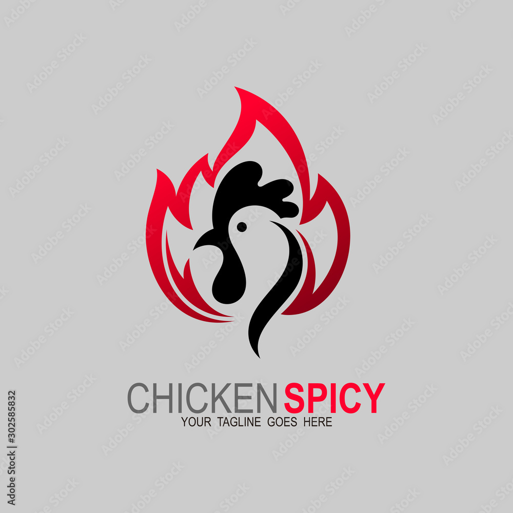 Chicken logo and fire design combination Stock Vector | Adobe Stock