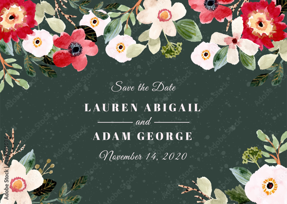 save the date with elegant floral watercolor background Stock Vector ...