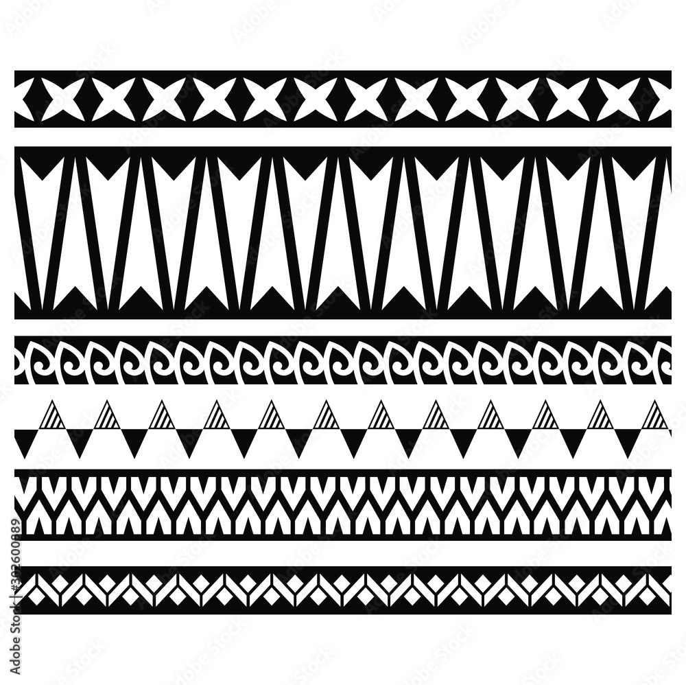 Set of ethnic seamless black and white borders patterns in the style of ...