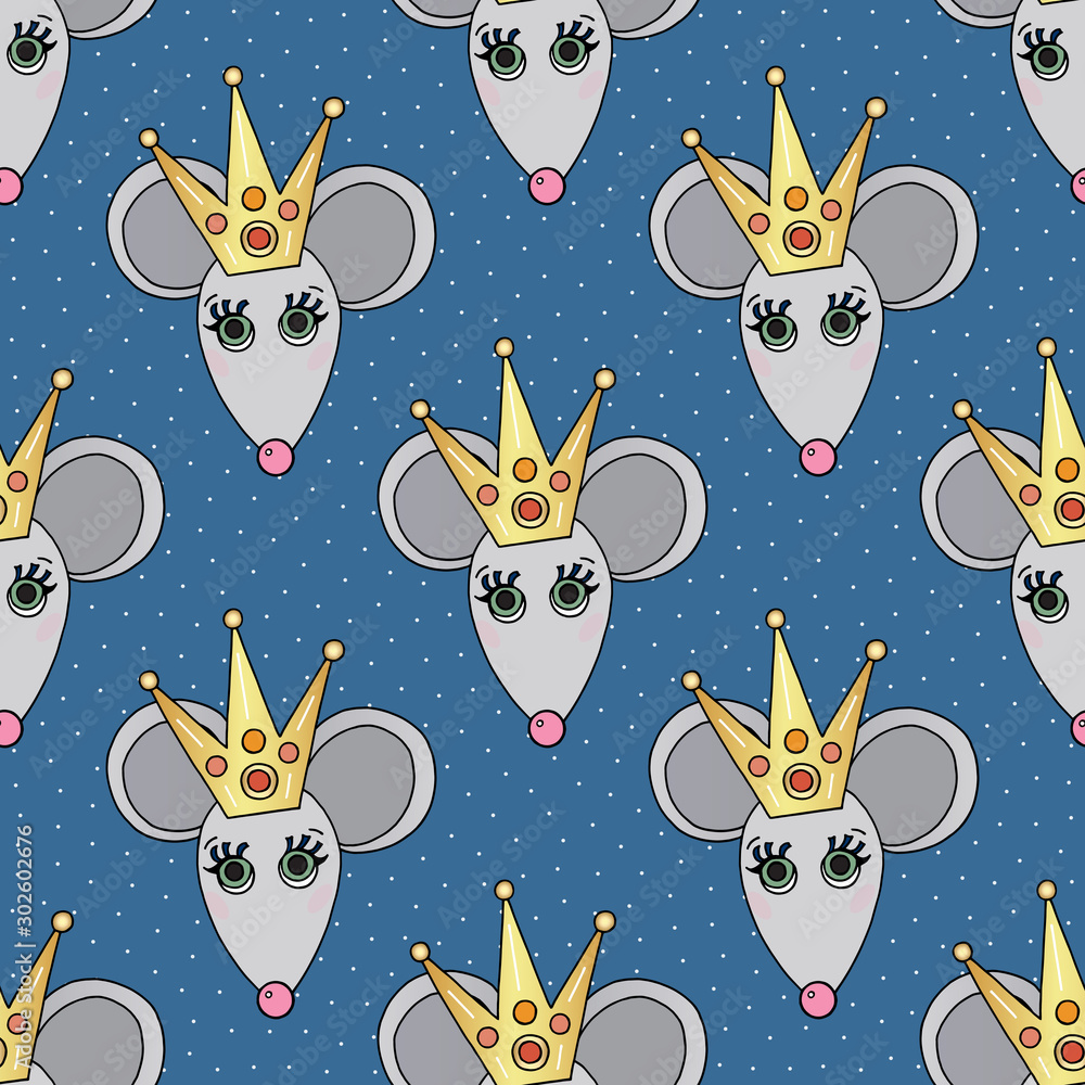 Rat princess character vector seamless pattern. Mouse female animal ...