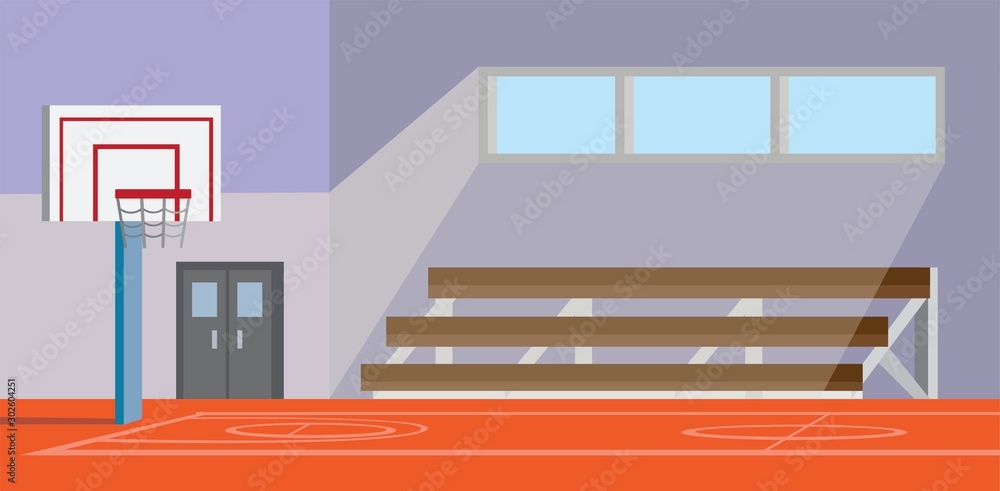 school gymnasium basketball court cartoon flat illustration vector ...
