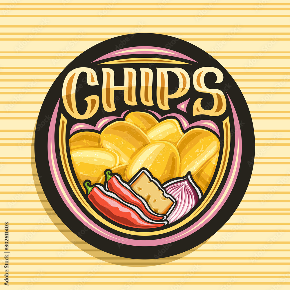 Vector logo for Potato Chips, decorative signage with illustration of ...