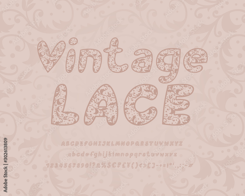 Vintage lace, ornamental vector Italic alphabet. Uppercase and ...