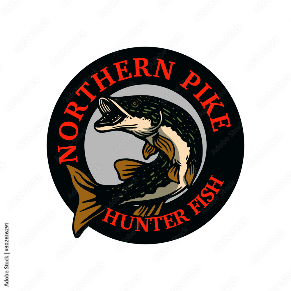 northern pike hunter fish badge logo symbol for fishing club in vintage ...