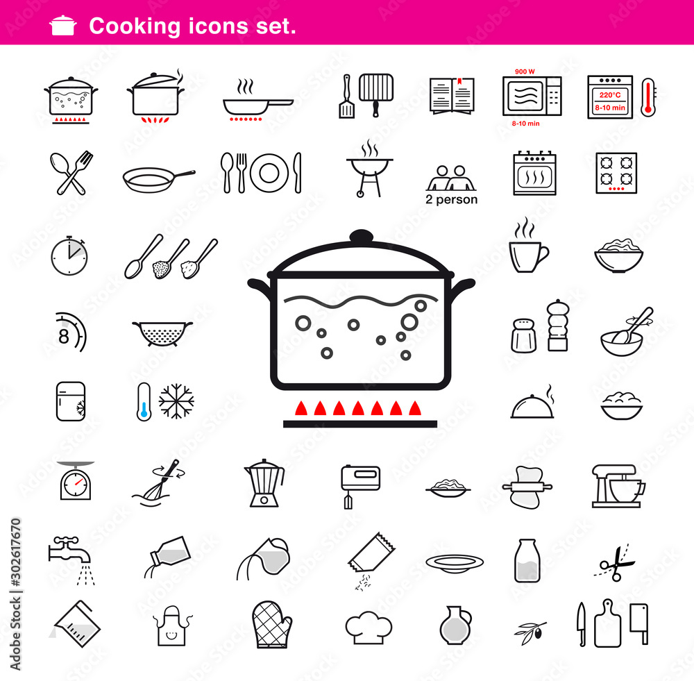 Cooking preparation icon set. Set of sign for detailed guideline ...