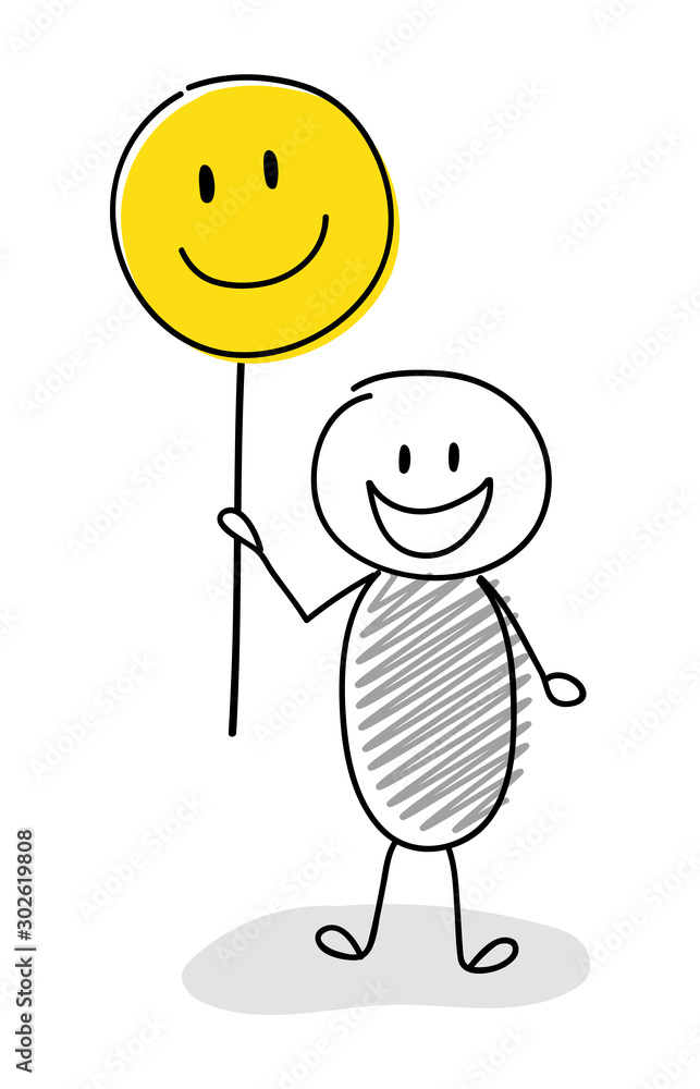 Funny cartoon stickman holding smiley emoticon. Vector Stock Vector ...