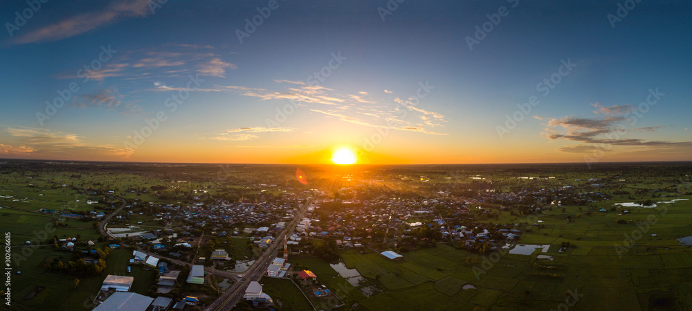 Panorama Top view Aerial photo from flying drone over village in ...