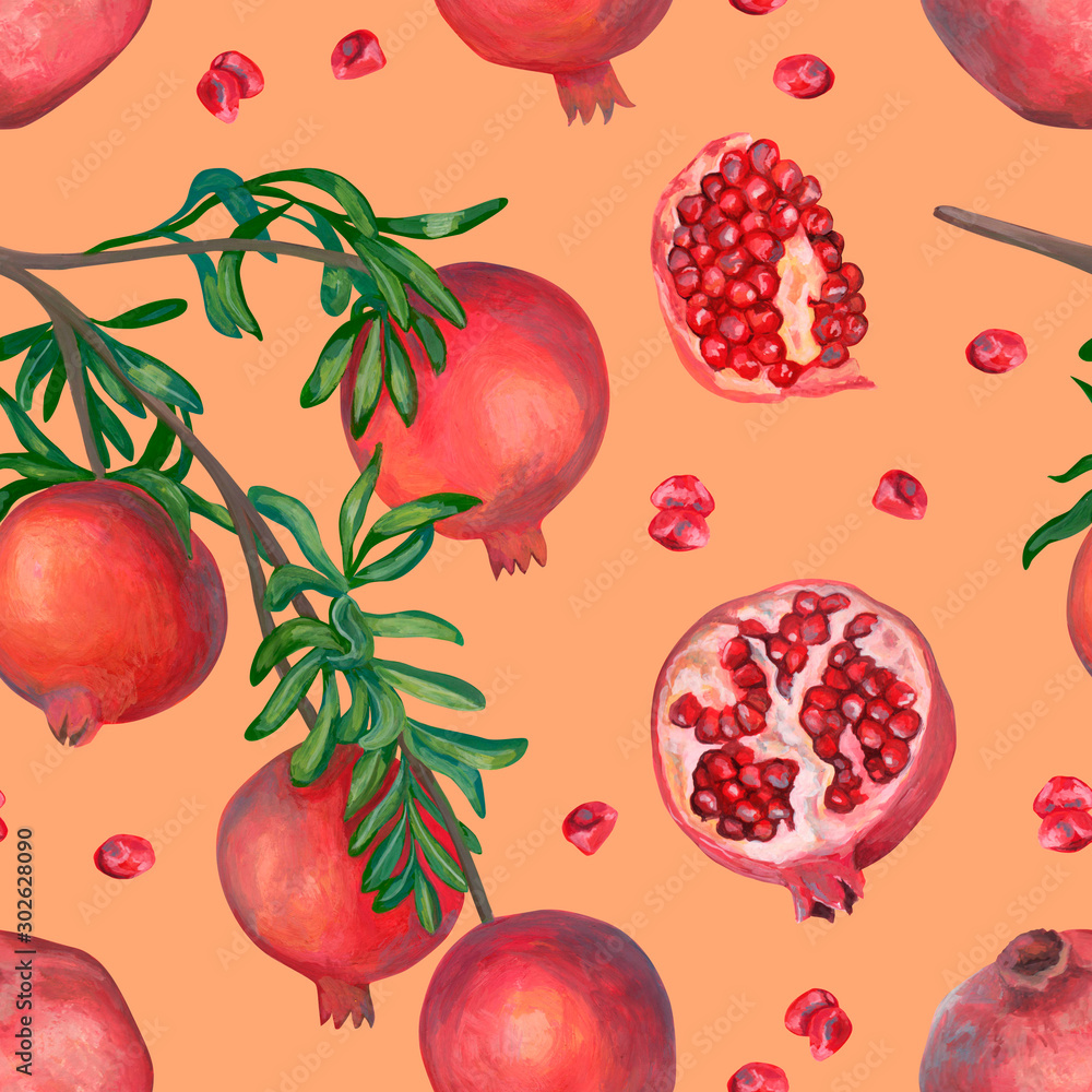 Hand drawn seamless pattern. Realistic drawing with acrylic paint ...