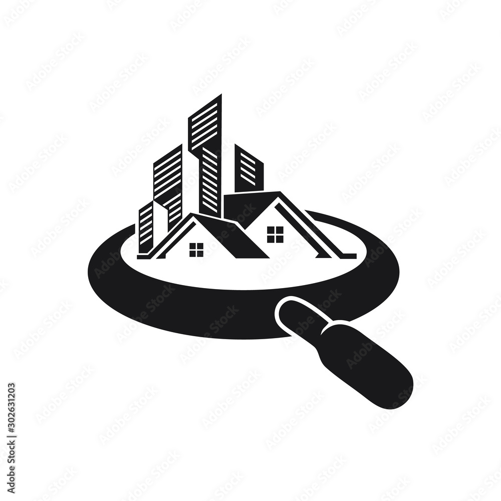 magnifying glass and house logo design inspirations Stock Vector ...