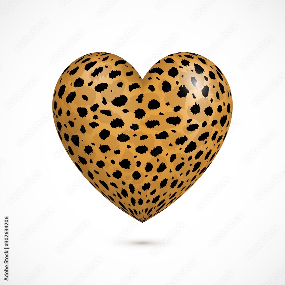 Vector 3d realistic heart with wild cheetah print isolated on white ...