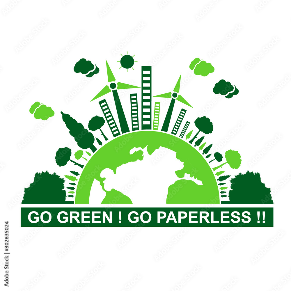 Go green go paperless vector design Stock Vector | Adobe Stock