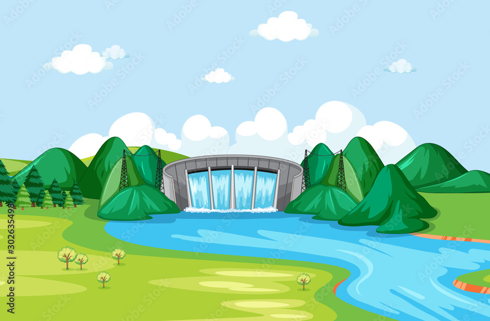 Diagram showing hydroelectric energy Stock Vector | Adobe Stock