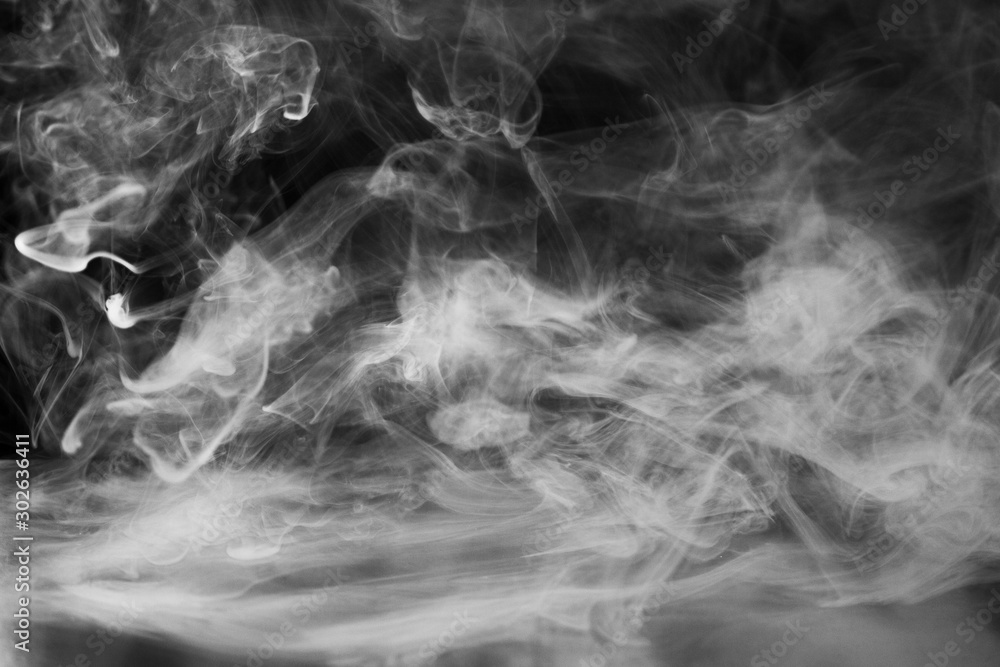 Smoke, fog or steam on black background. Abstraction of transparent ...