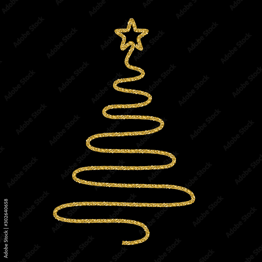 Festive design with gold glitter texture element. Christmas tree on ...