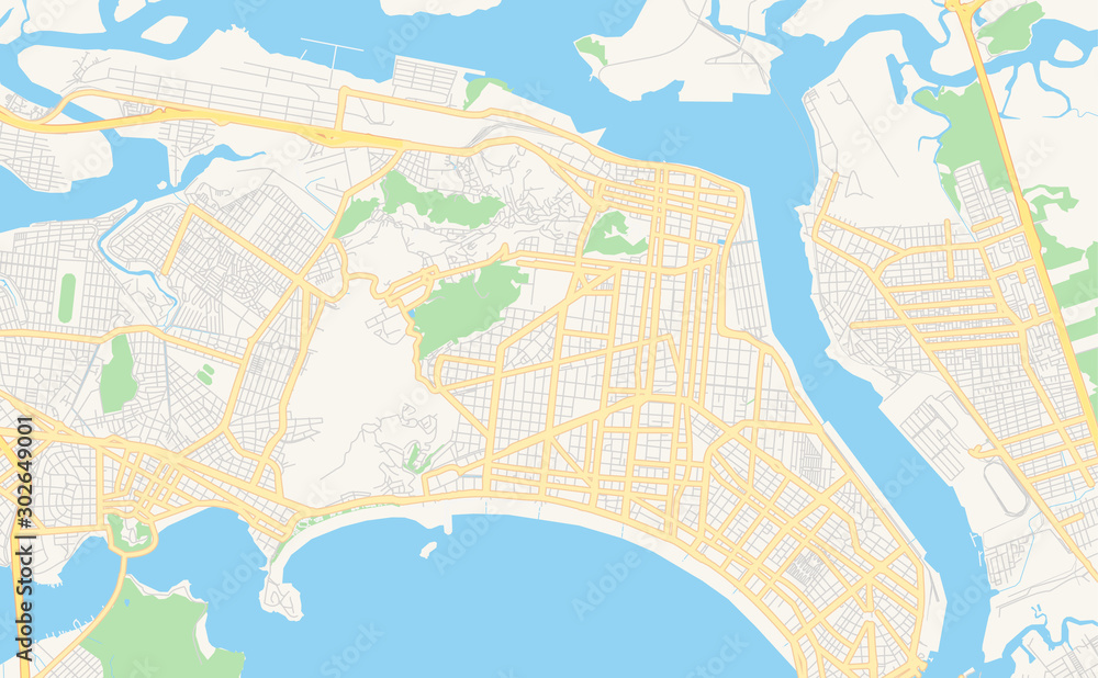 Printable street map of Santos, Brazil Stock Vector | Adobe Stock