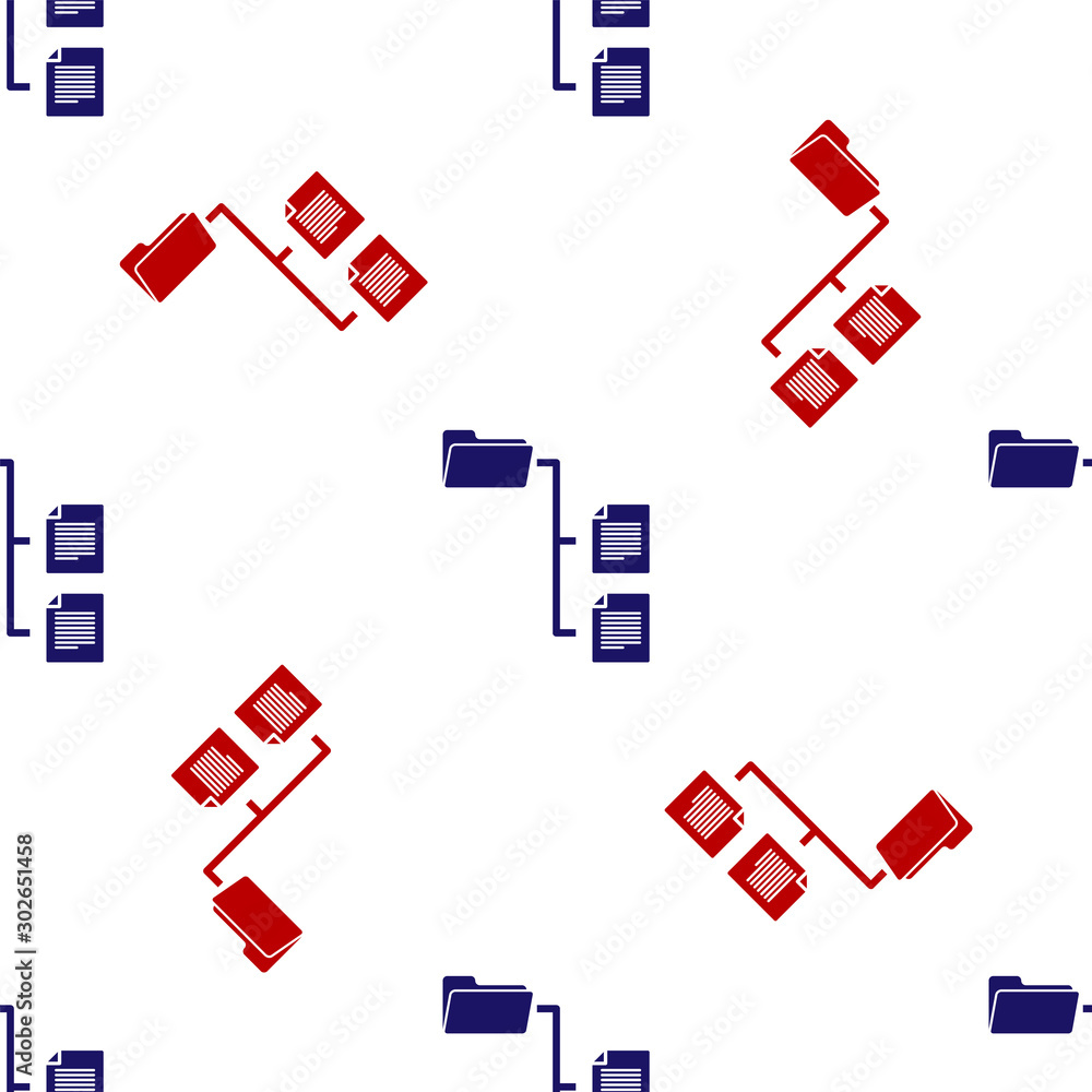 Blue and red Folder tree icon isolated seamless pattern on white ...