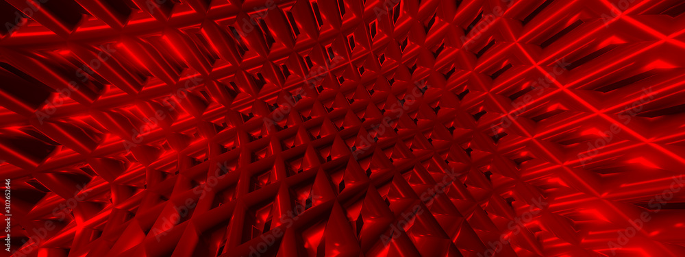 3d ILLUSTRATION, of abstract background, red METAL MESH texture, wide ...