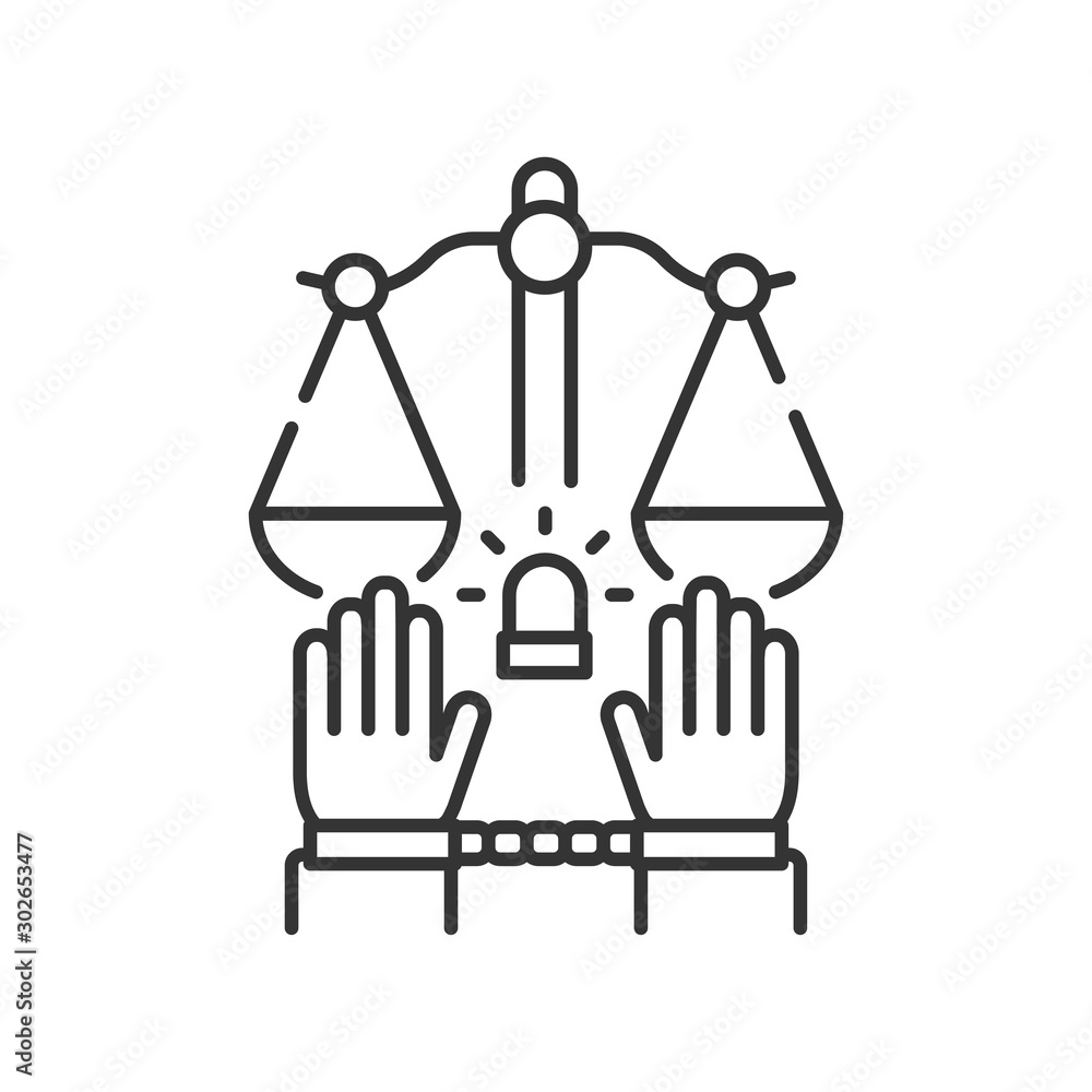 Criminal court line color icon. Convicted man in handcuffs concept. Law ...