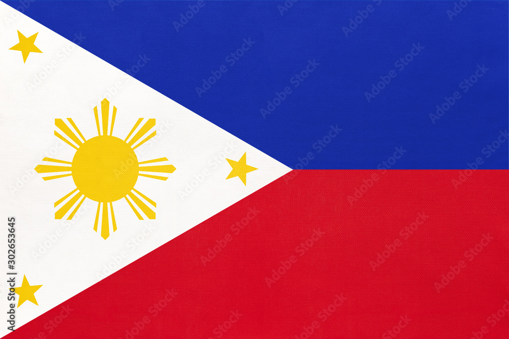 Philippine national fabric flag textile background. Symbol of world ...