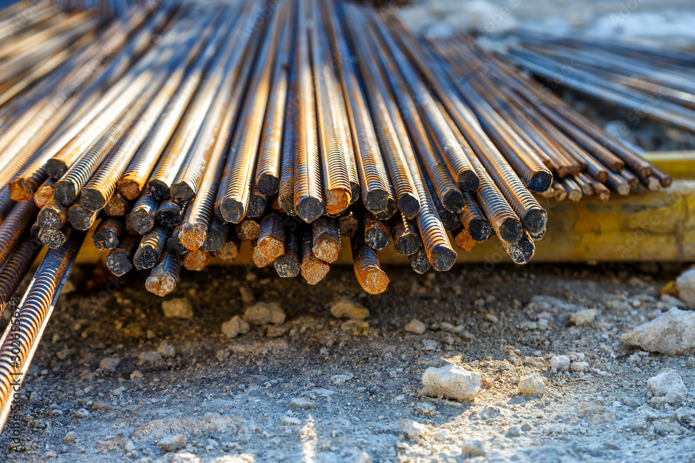 Industrial background. Rebar texture. Rusty rebar for concrete pouring ...
