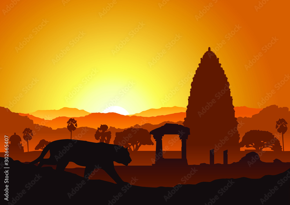 Orange background, asia india, nature panorama. Stock Vector | Adobe Stock