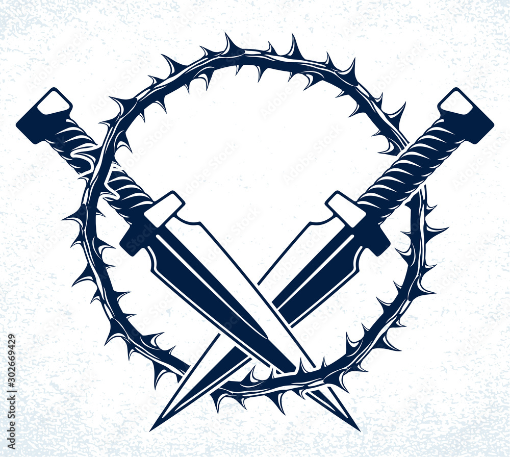 Dagger knives crossed vector criminal gang logo or sign, gangster style ...