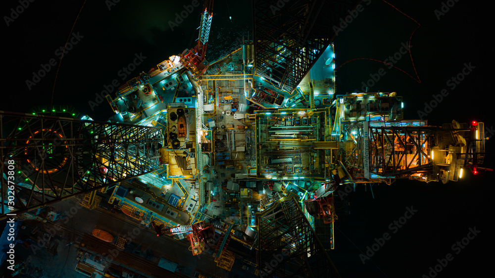 Oil Drilling Rig top view, Aerial view of jack up rig with plant ...