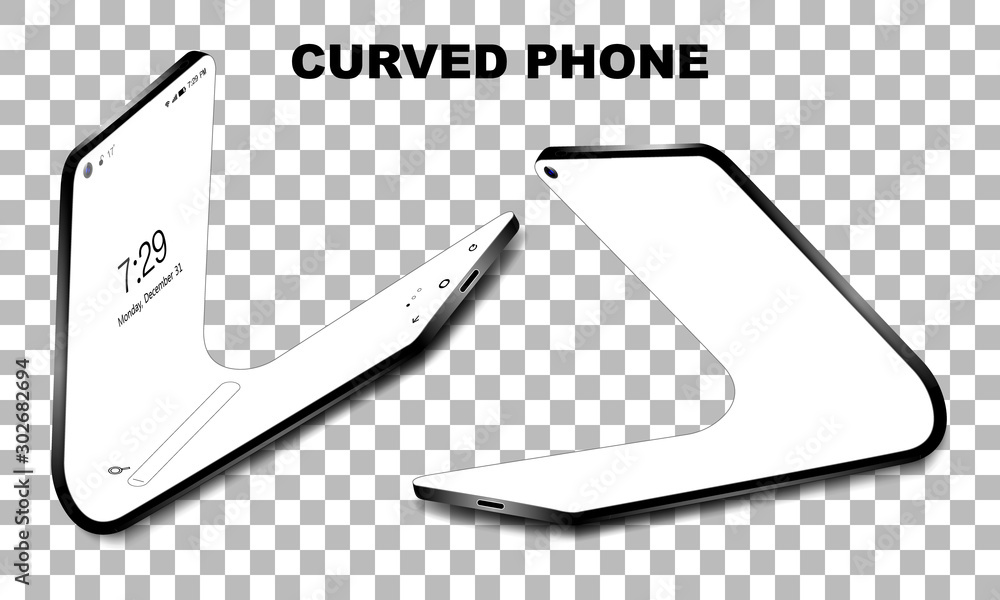 Curved phone, curved phone template for your design on transparent ...