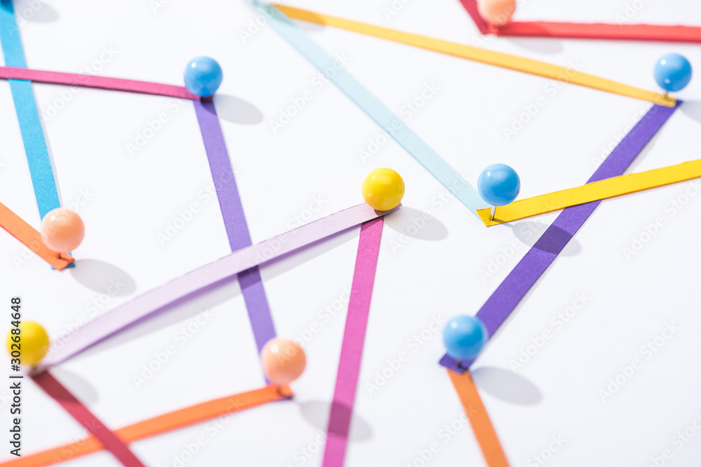 multicolored abstract connected lines with pins, connection and ...