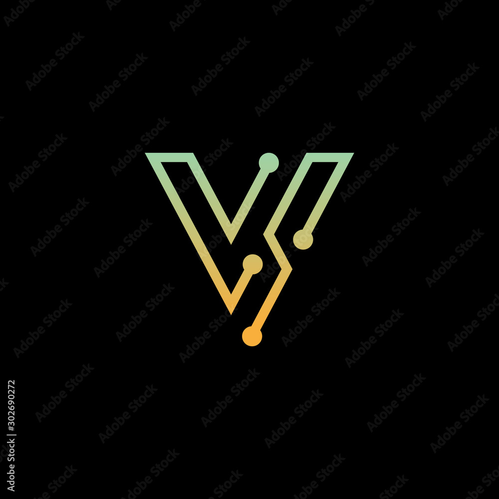 Abstract letter V logo design template technology electronics digital ...