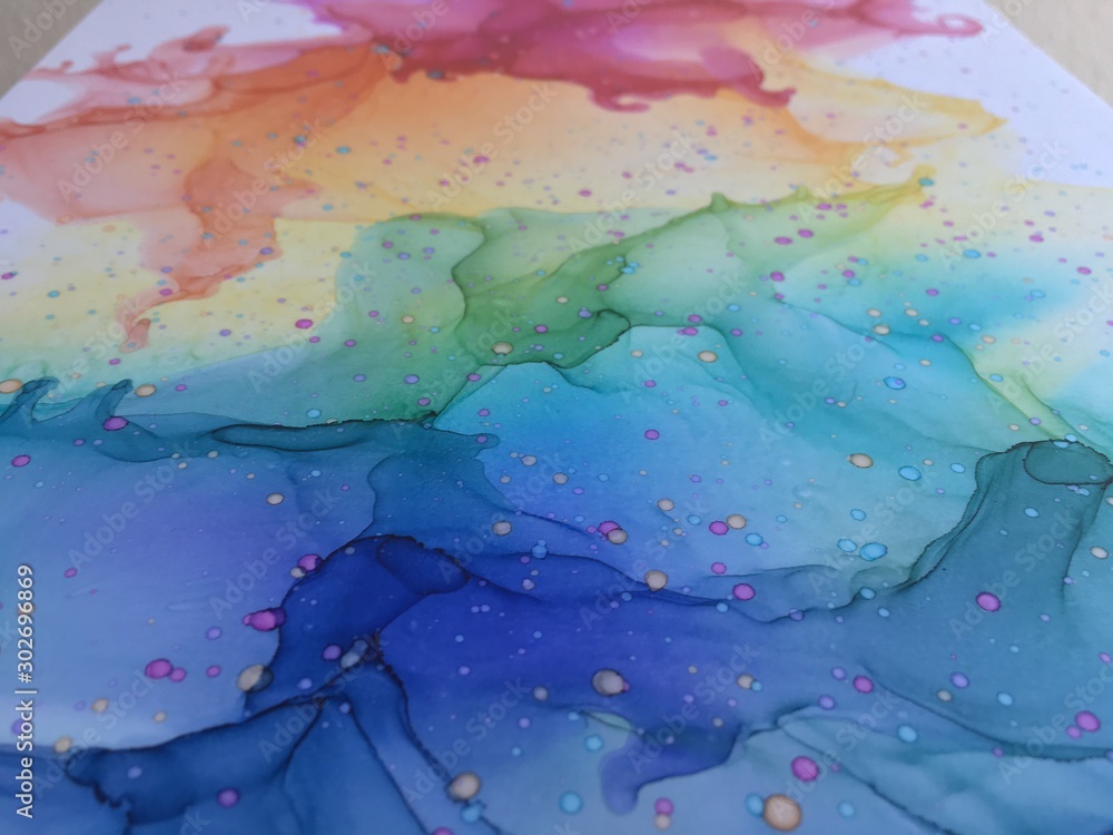 Rainbow Colors Ink Abstract Art on White Paper for Backgrounds ...