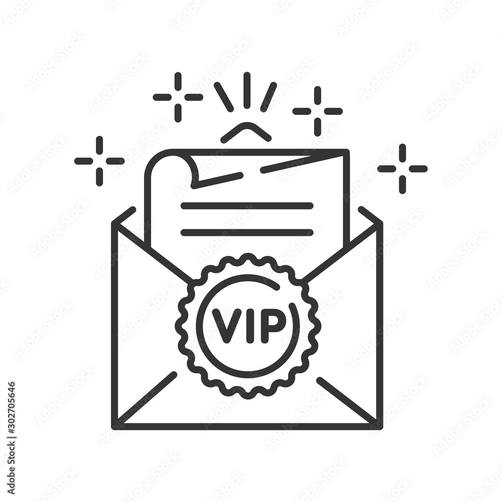 VIP invitation line black icon. Envelope with letter. Premium card for ...