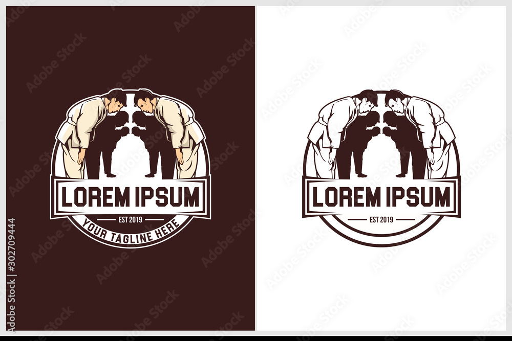 bowing respect Kickboxing or Karate athlete Martial Arts vector badge ...