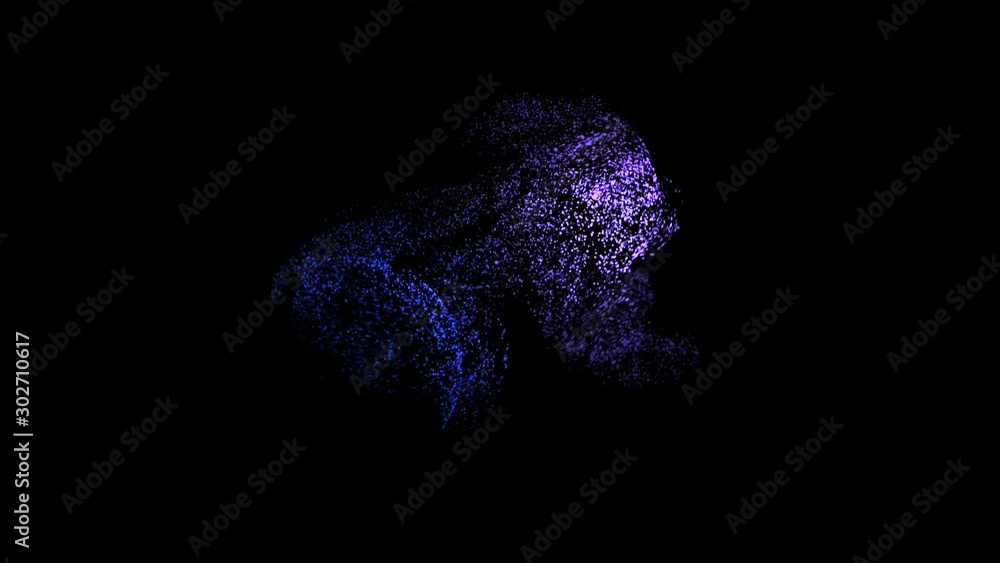 Colored dots moving in space creating shape. Animation. Abstract ...