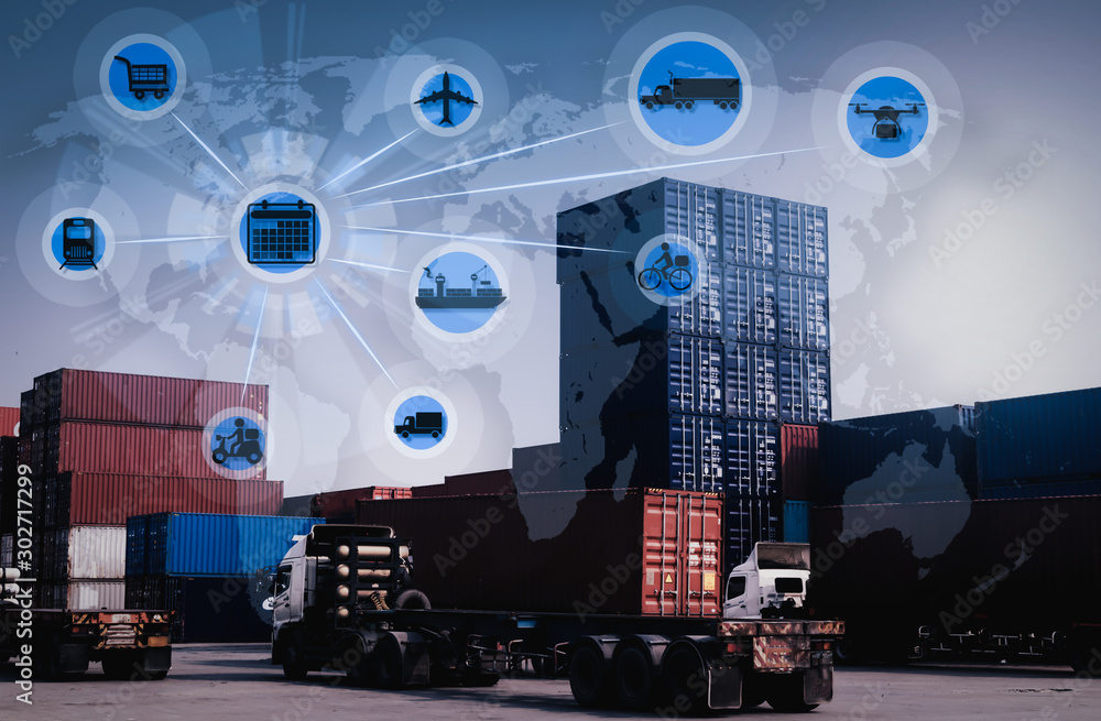 Abstract Business Logistics concept, map global partner connection of ...