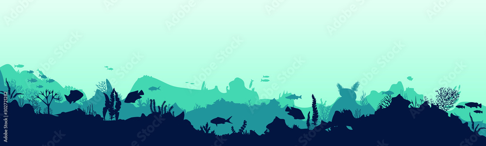 Sea scene with the underwater world. Coral reefs. Tropical sea with ...