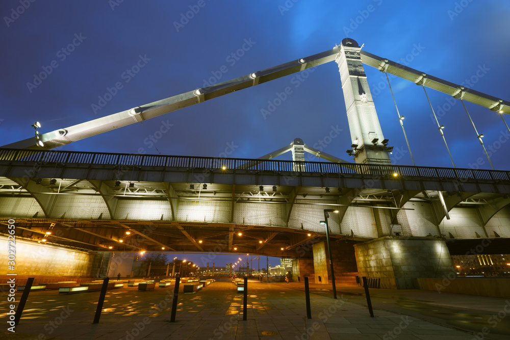 Long exposure image of Moskva river and Krymsky bridge at bright spring ...