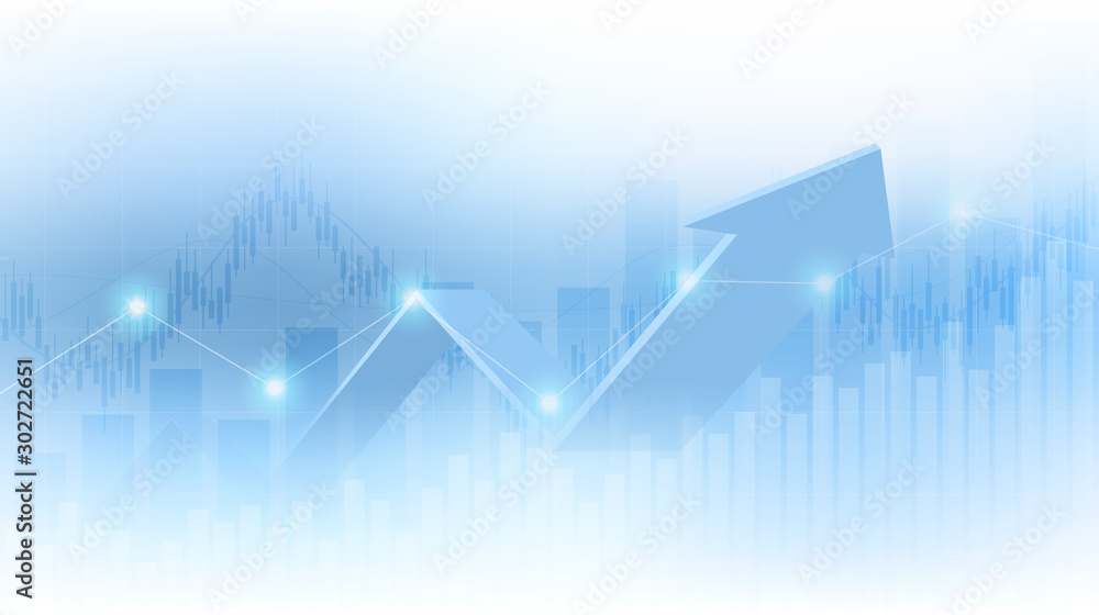 Abstract financial graph with up arrow trend line and bar chart in ...