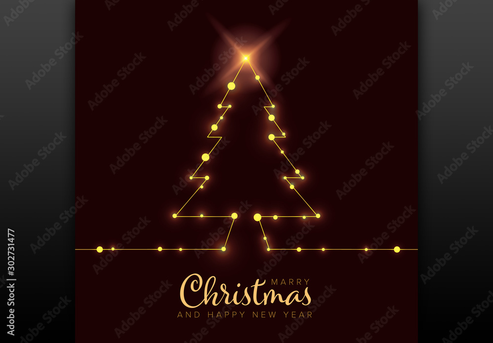 Christmas Card Layout with Light Strand Tree Stock Template | Adobe Stock