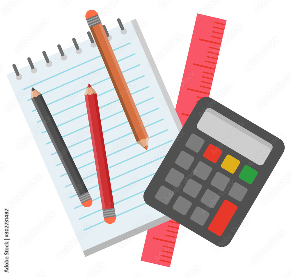 School supplies for pupils and students to study mathematics vector ...