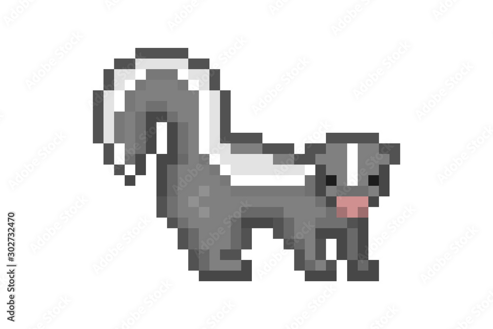 Walking side view skunk , pixel art character isolated on white ...