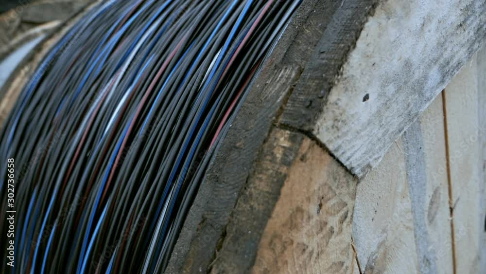 The manufacture of ropes. A bunch of ropes. High voltage cable reel ...