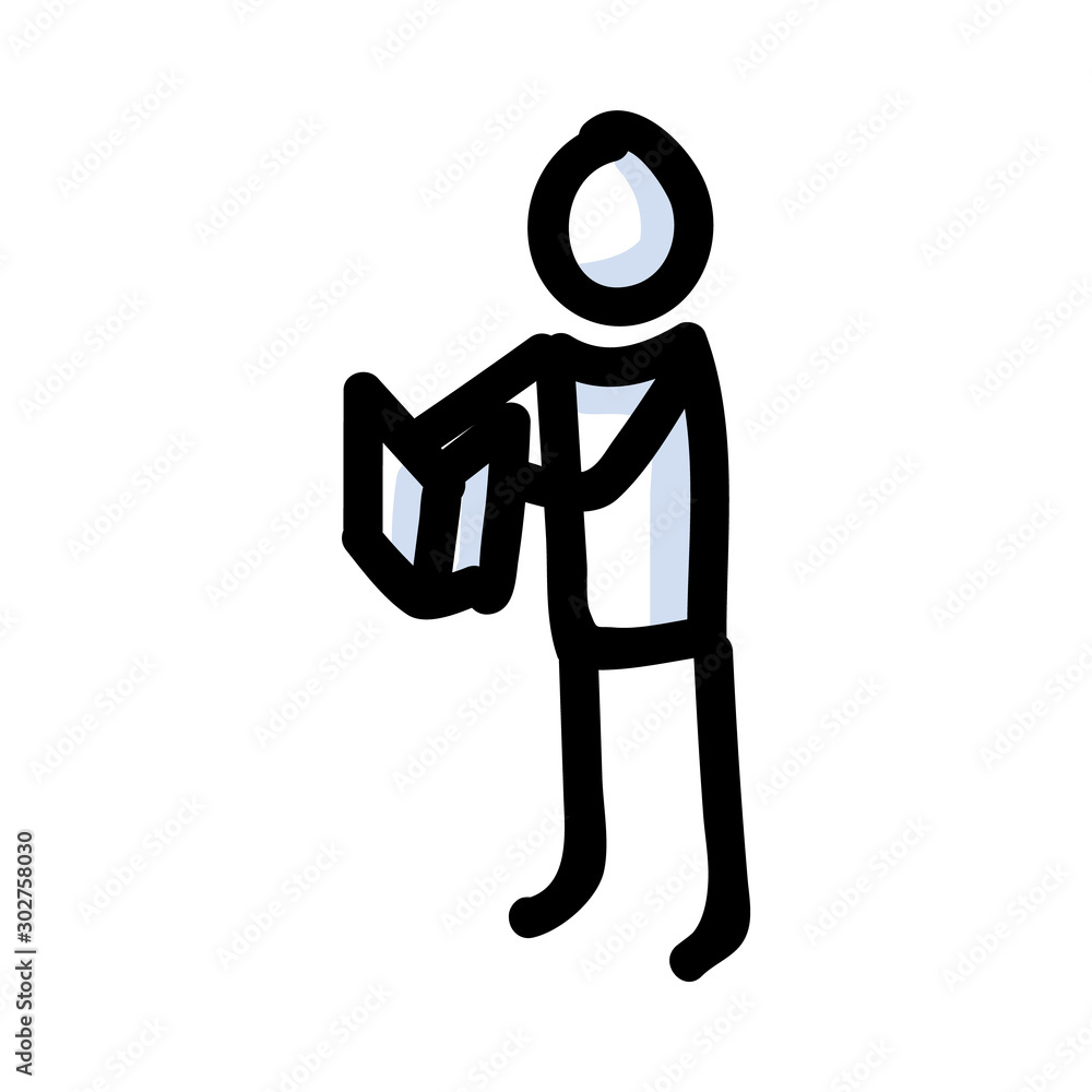 Reading Stick Figure Person Holding Book. Hand Drawn Isolated Human ...