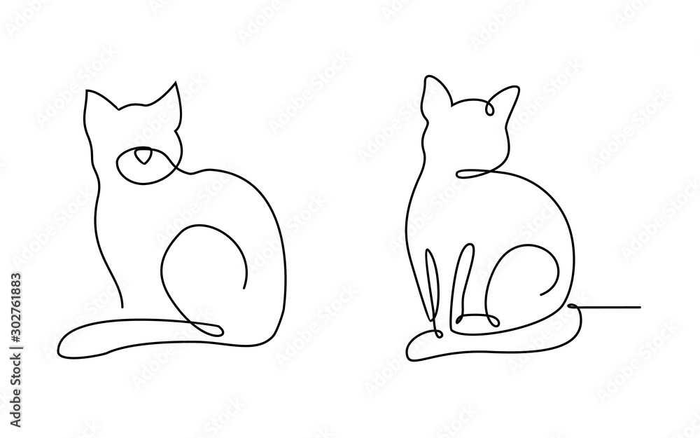 Cat in continuous line, pet vector illustration, cat sitting, drawn by ...