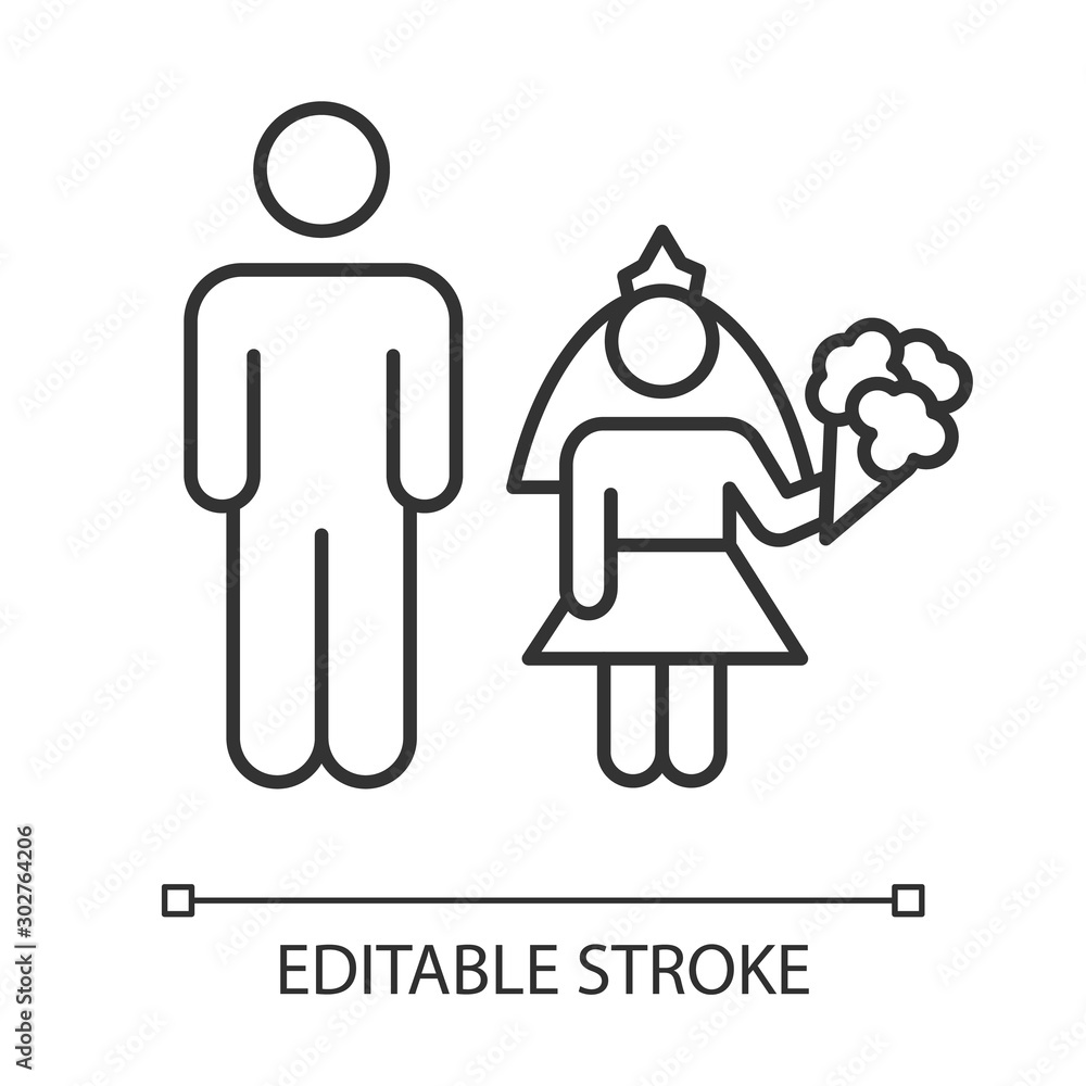 Child marriage linear icon. Groom and bride. Compulsory marriage ...