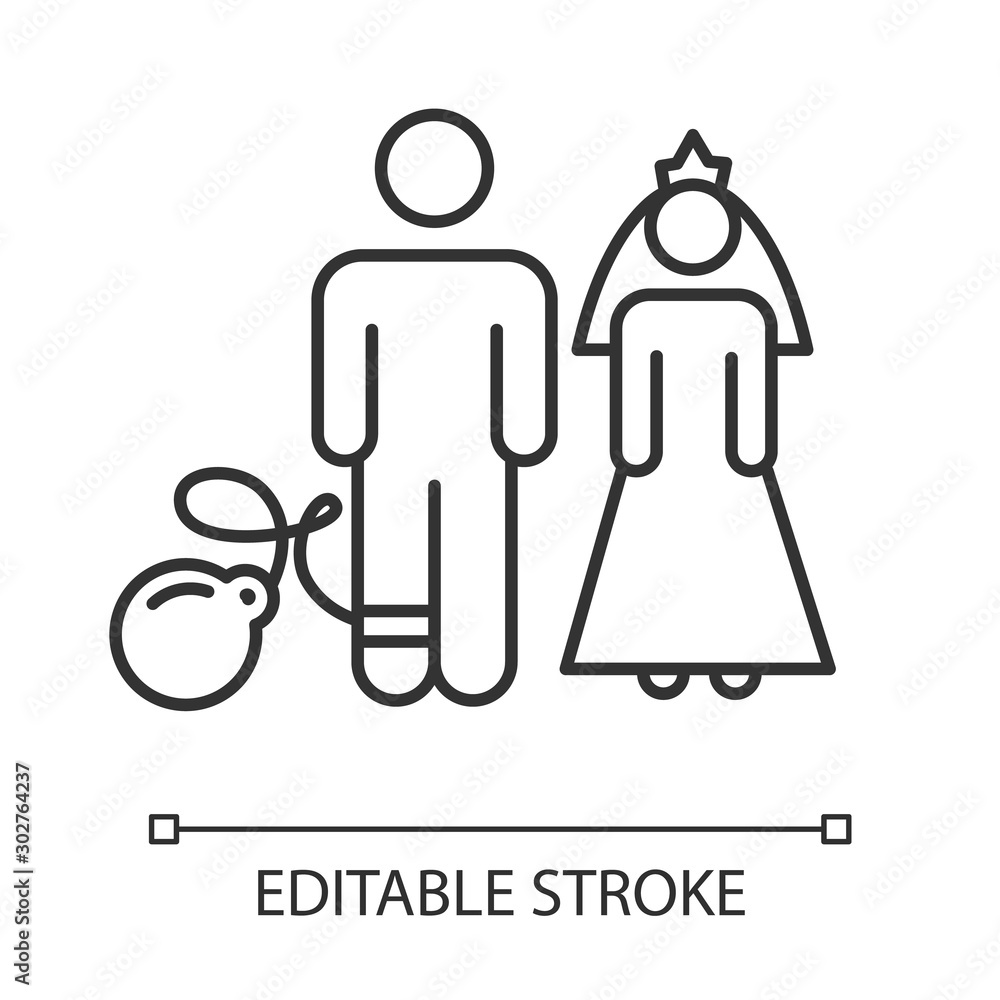 Forced marriage linear icon. Woman and man. Forcible wedlock ...