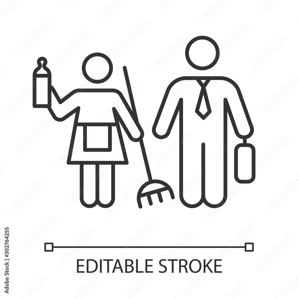 Gender stereotypes linear icon. Female and male domestic, work life ...